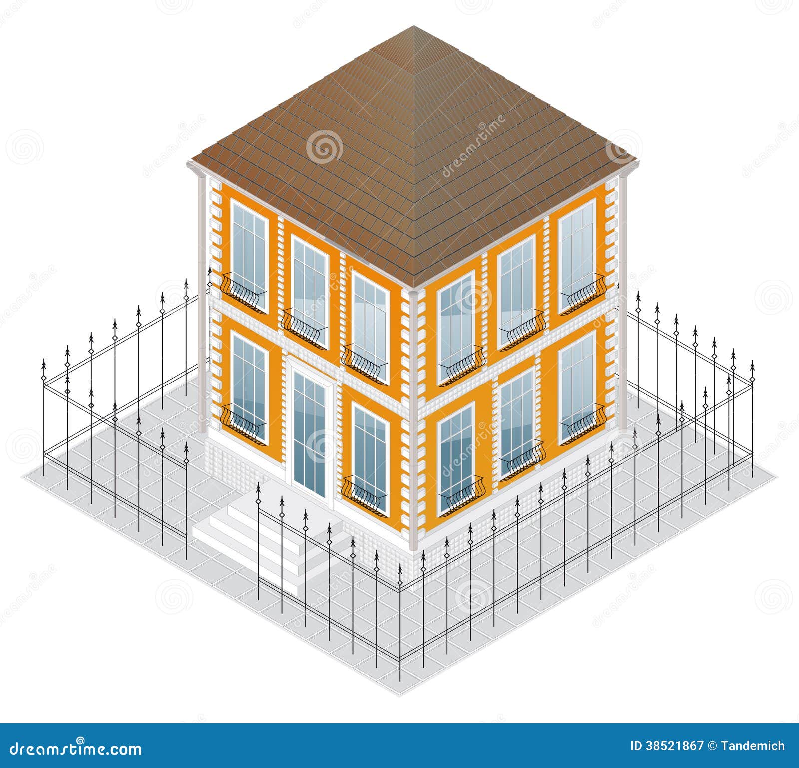 Isometric Projection of a Two-storey Building Stock Illustration ...