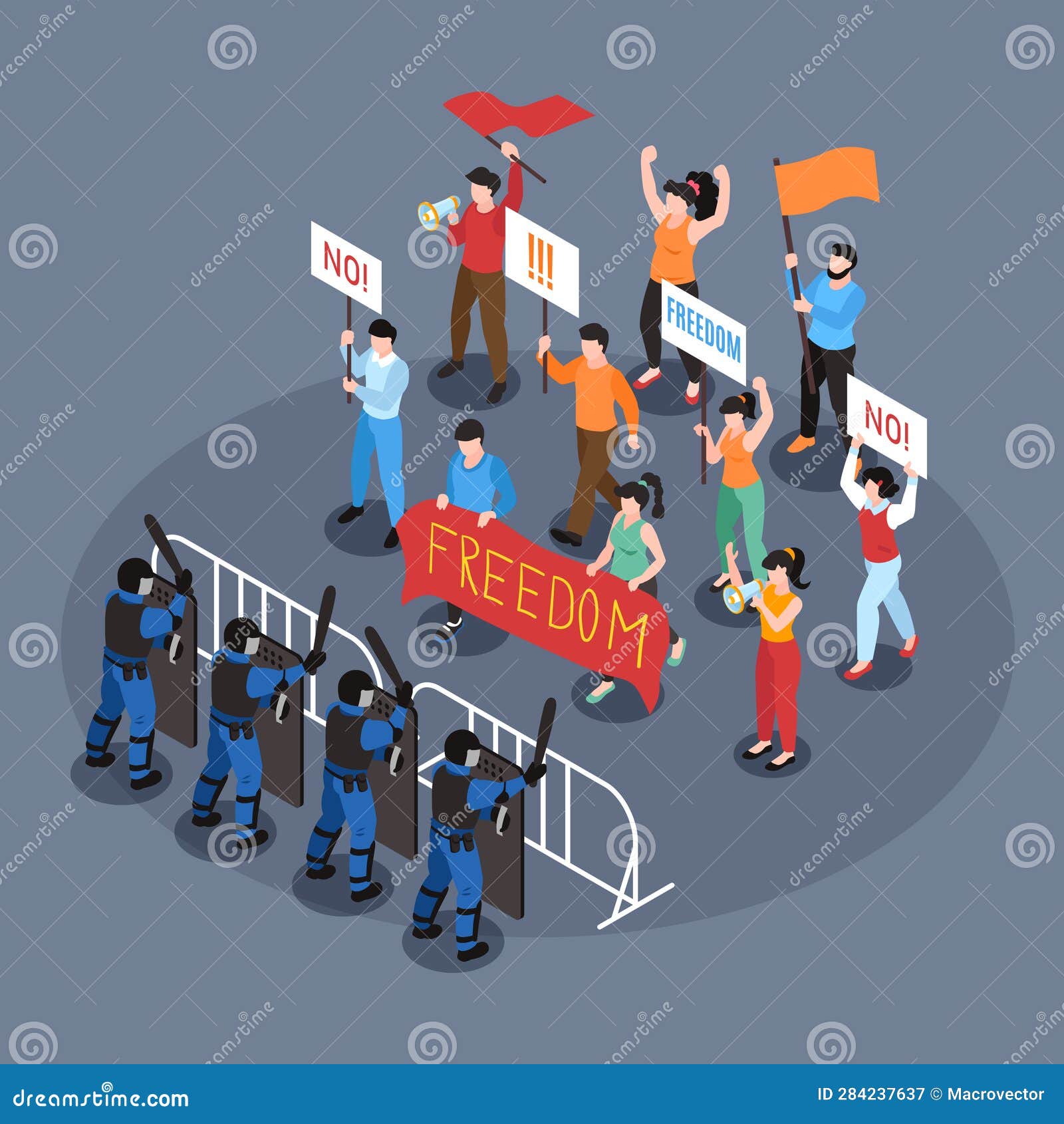Isometric Protesters Police Composition Stock Vector - Illustration of ...