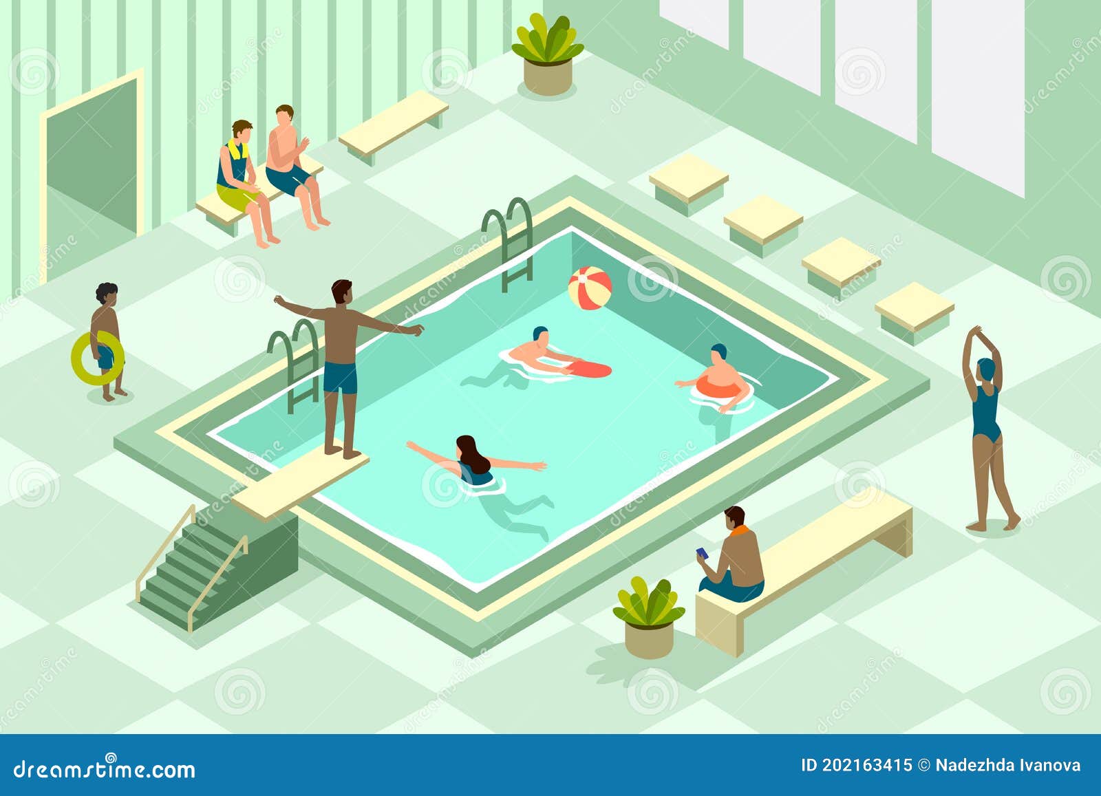 Isometric Public Swimming Pool Illustration Vector Illustration Stock ...