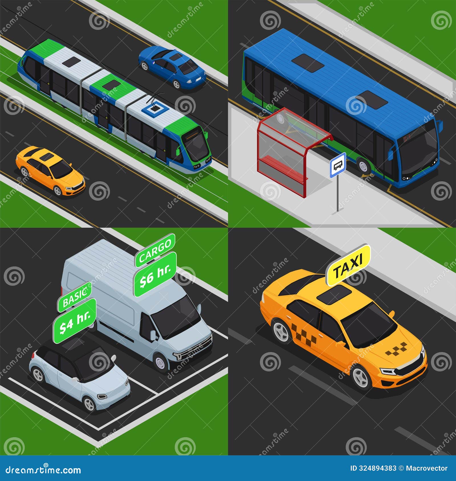 Isometric Public Transport Horizontal Banner Template Set Royalty-Free ...