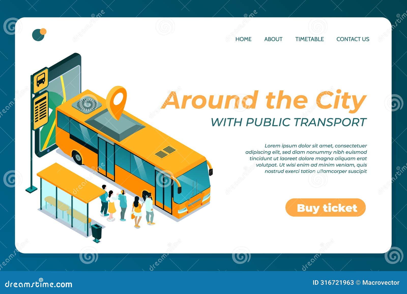 Isometric Public Transport Landing Page Template Stock Illustration ...