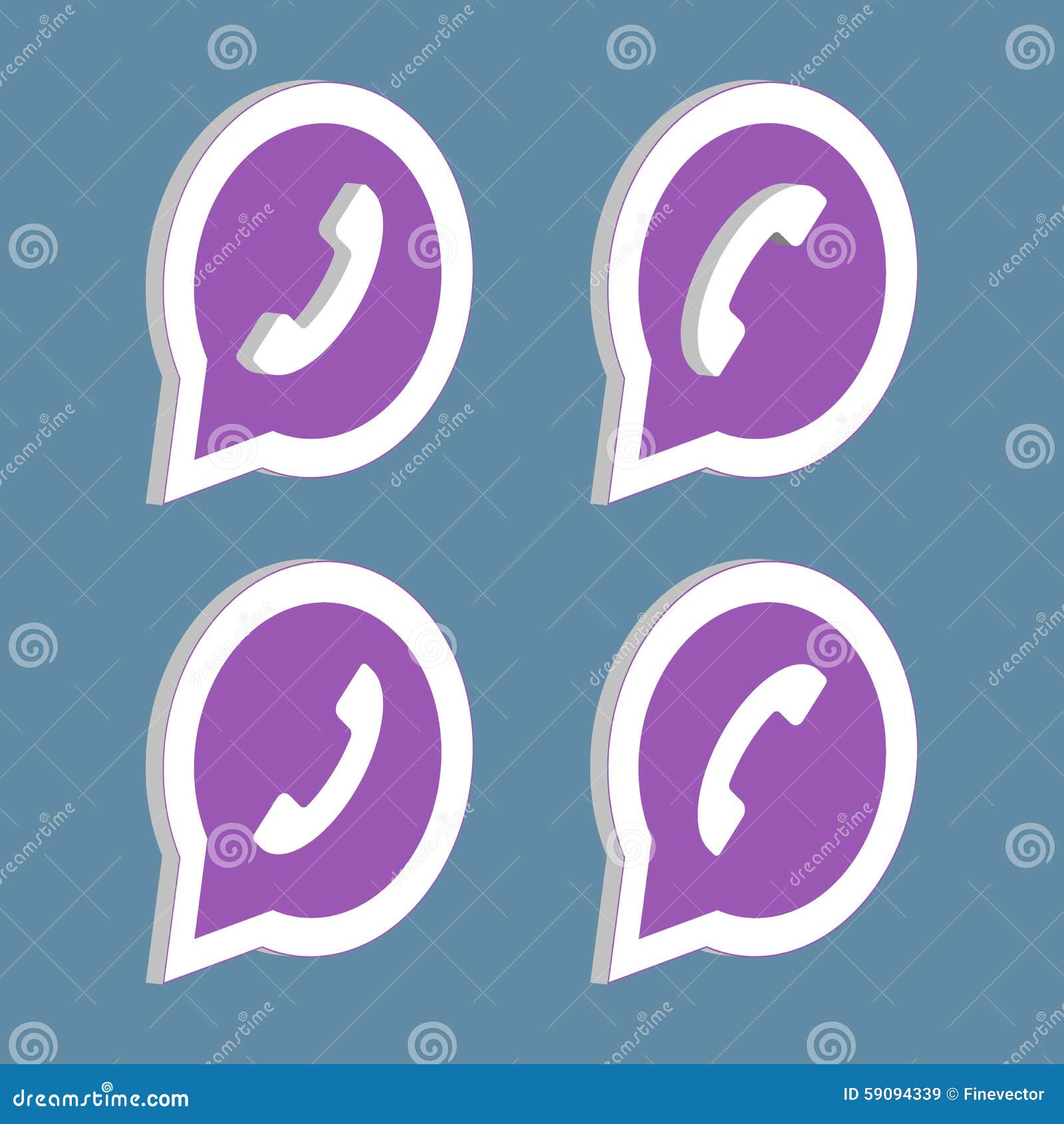 Isometric Purple Phone Handset in Speech Bubble Icon. Stock Vector ...