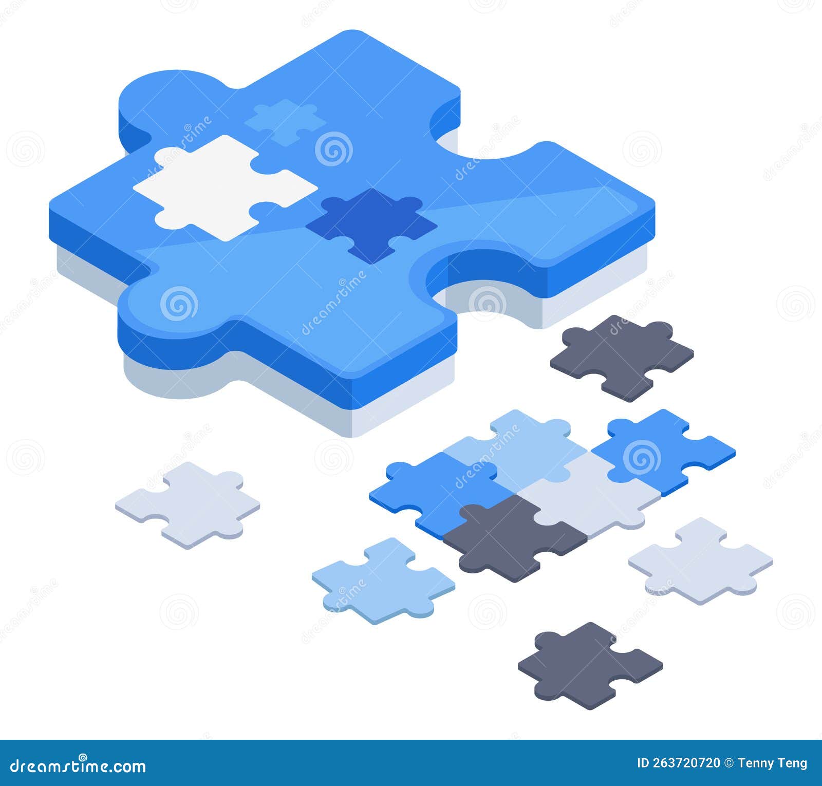 Isometric Puzzle Game. Jigsaw Puzzle Pieces, Teamwork or Problem ...