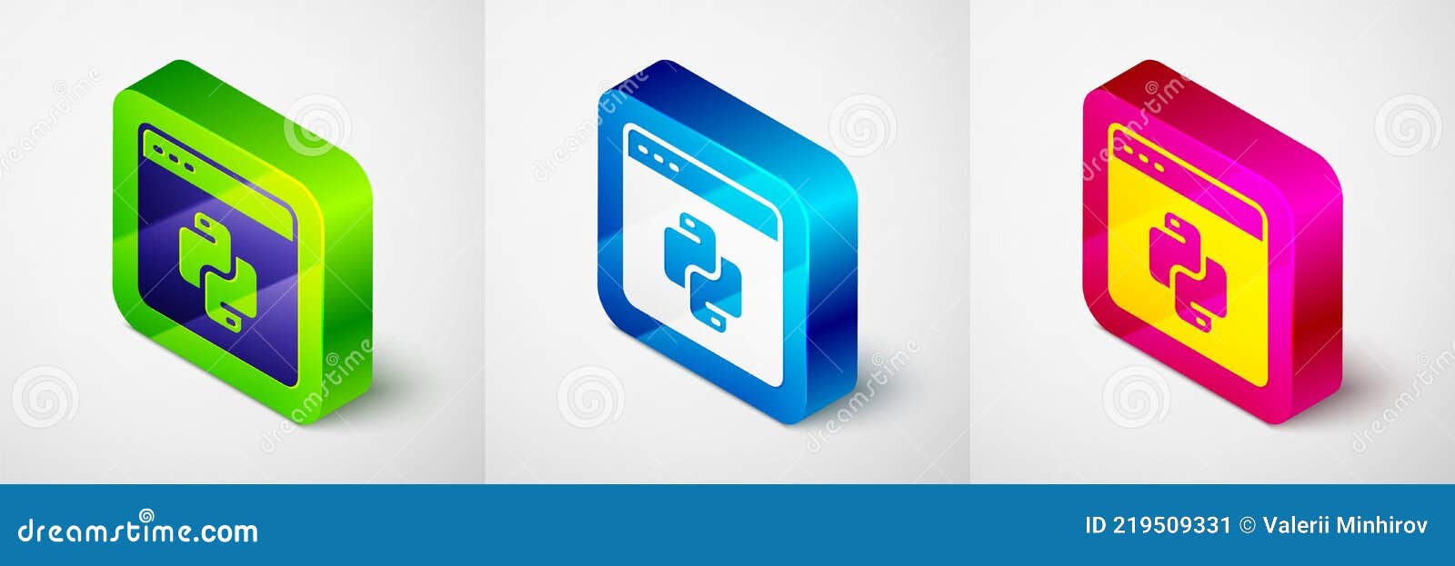 Isometric Python Programming Language Icon Isolated on Grey Background. Python Coding Language ...