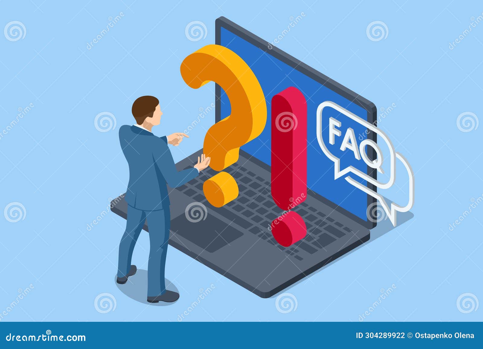 Isometric Question Marks, Message Box with Question, Chatbot Technology ...