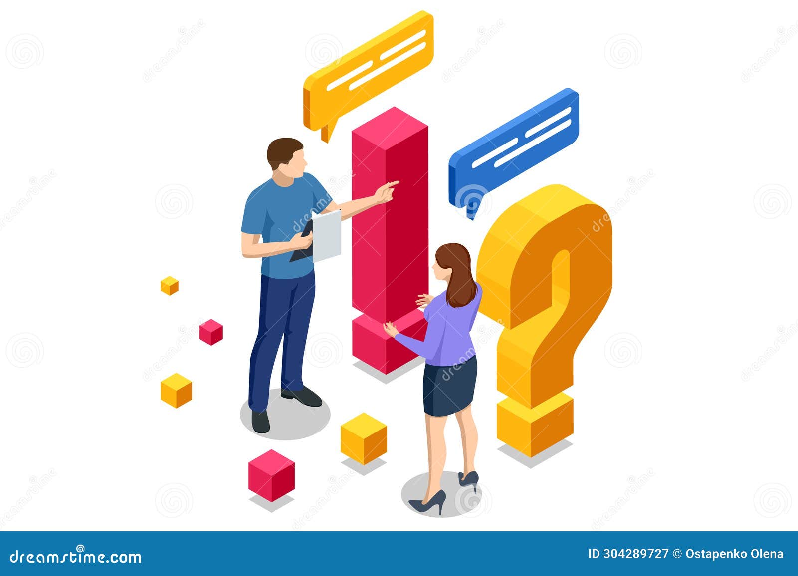 Isometric Question Marks, Message Box with Question, Chatbot Technology ...