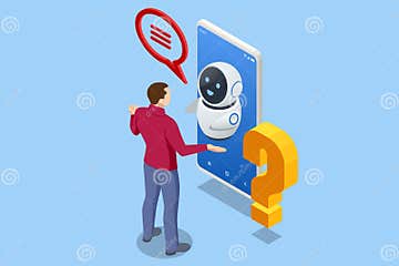 Isometric Question Marks, Message Box with Question, Chatbot Technology ...