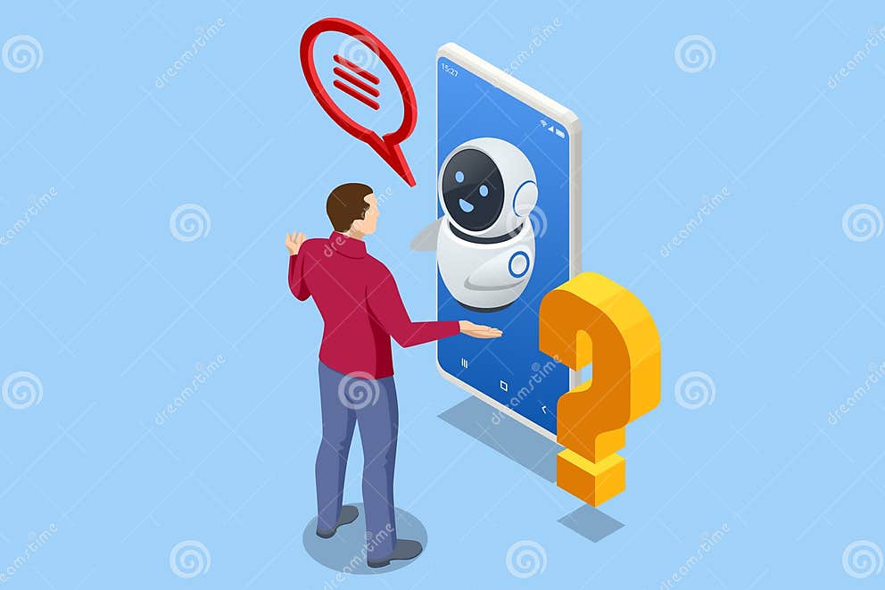 Isometric Question Marks, Message Box with Question, Chatbot Technology ...