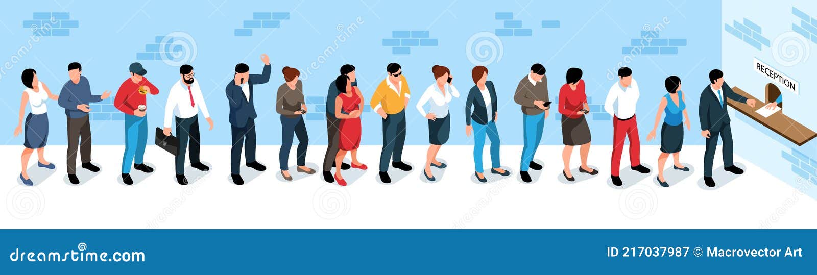 Queue At Reception Flat Vector Illustration. People Waiting In Line At ...