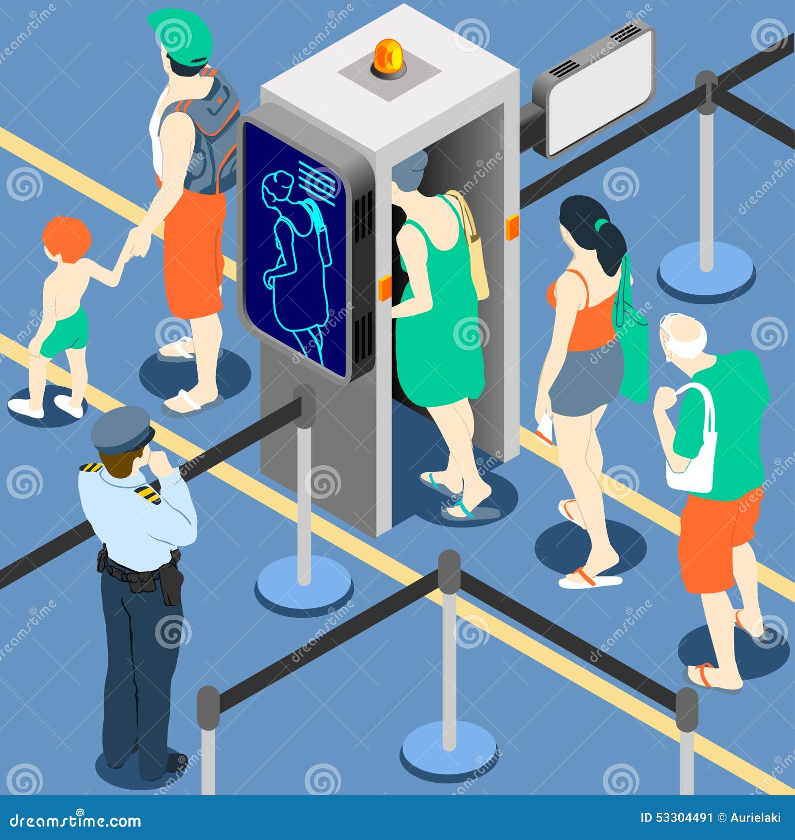 Isometric Queue At Security Checkpoint Machine Stock Vector ...