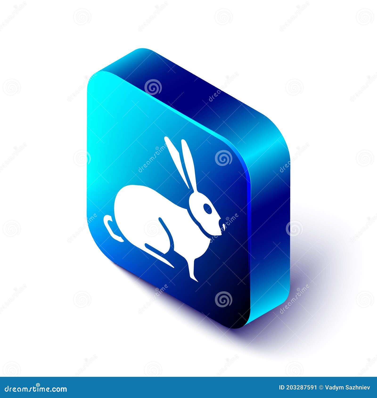 Isometric Rabbit Icon Isolated on White Background. Blue Square Button ...