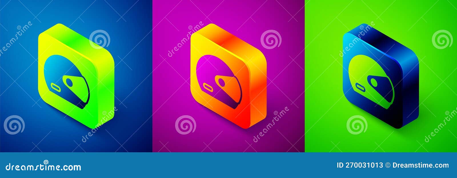 Isometric Racing Helmet Icon Isolated on Blue, Purple and Green ...