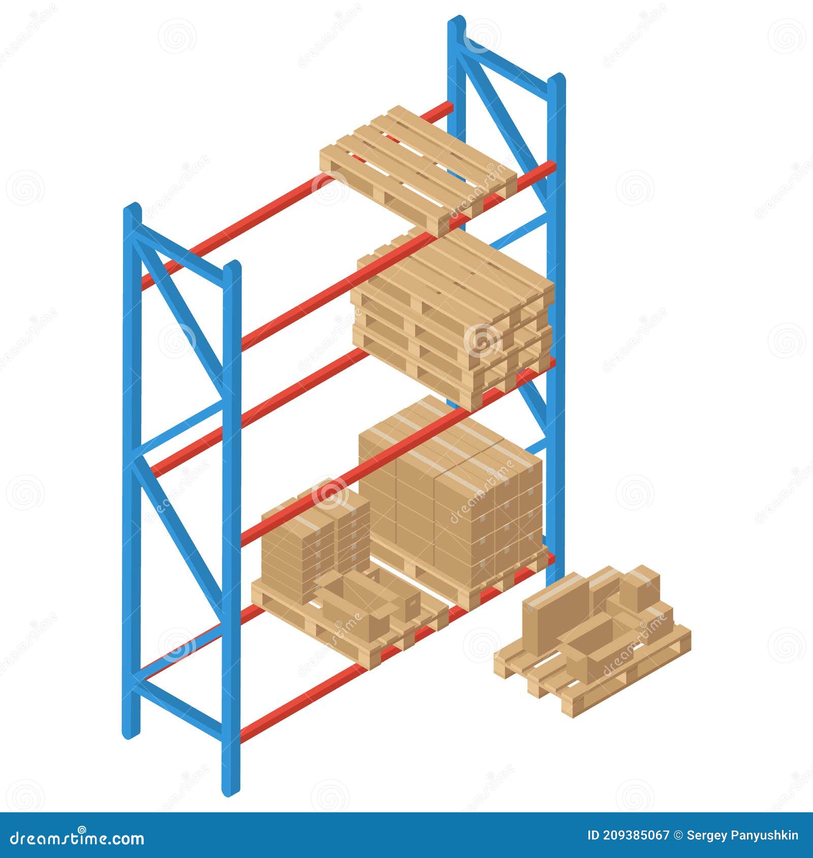 Isometric Racks with Pallet and Box. Vector Warehouse Shelving ...