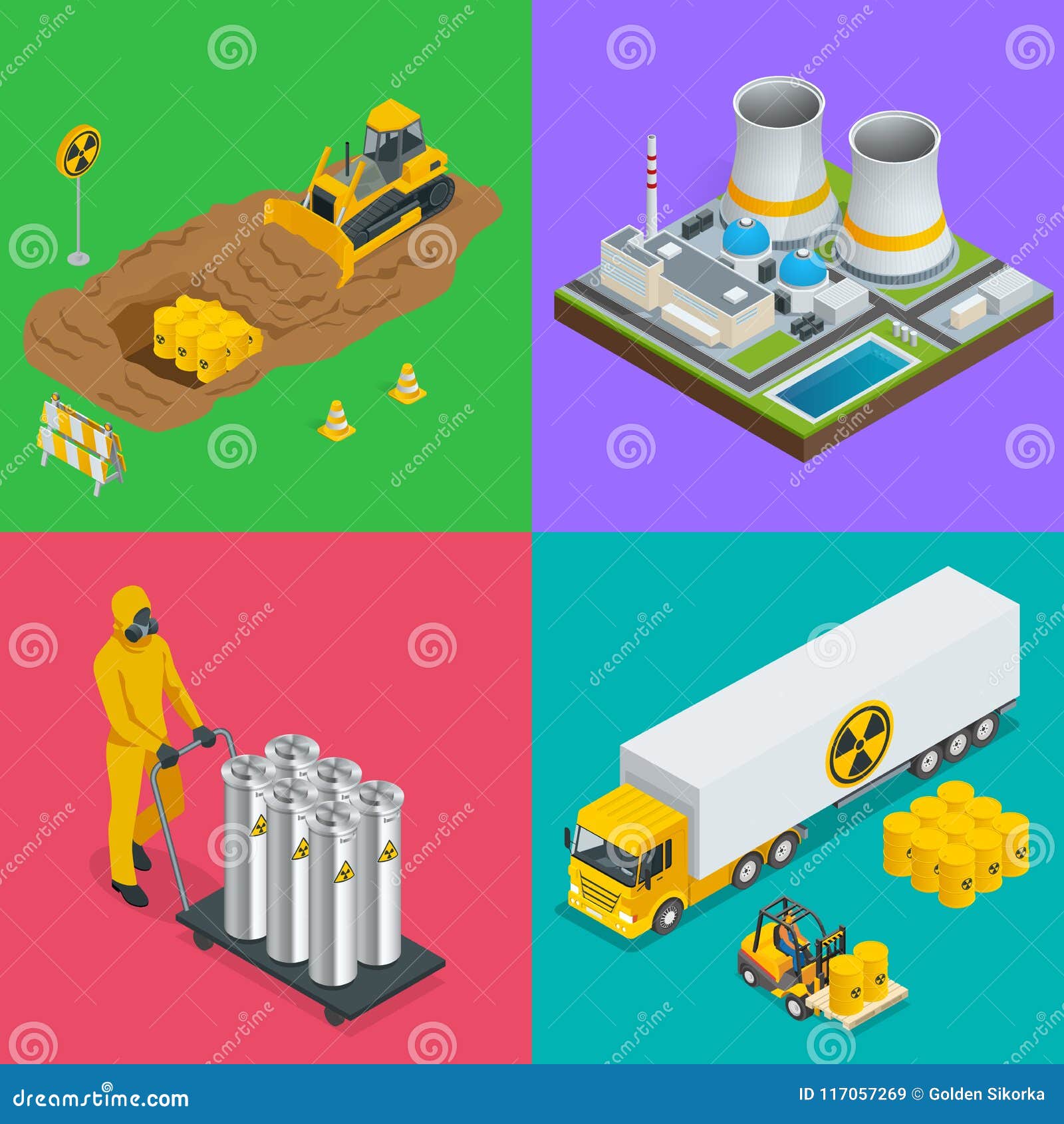 Isometric Radioactive Waste Elements. Vector Hazard and Radiation ...