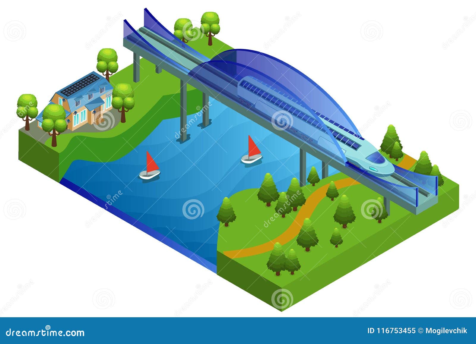 Isometric Railway Bridge Concept Stock Vector - Illustration of ...