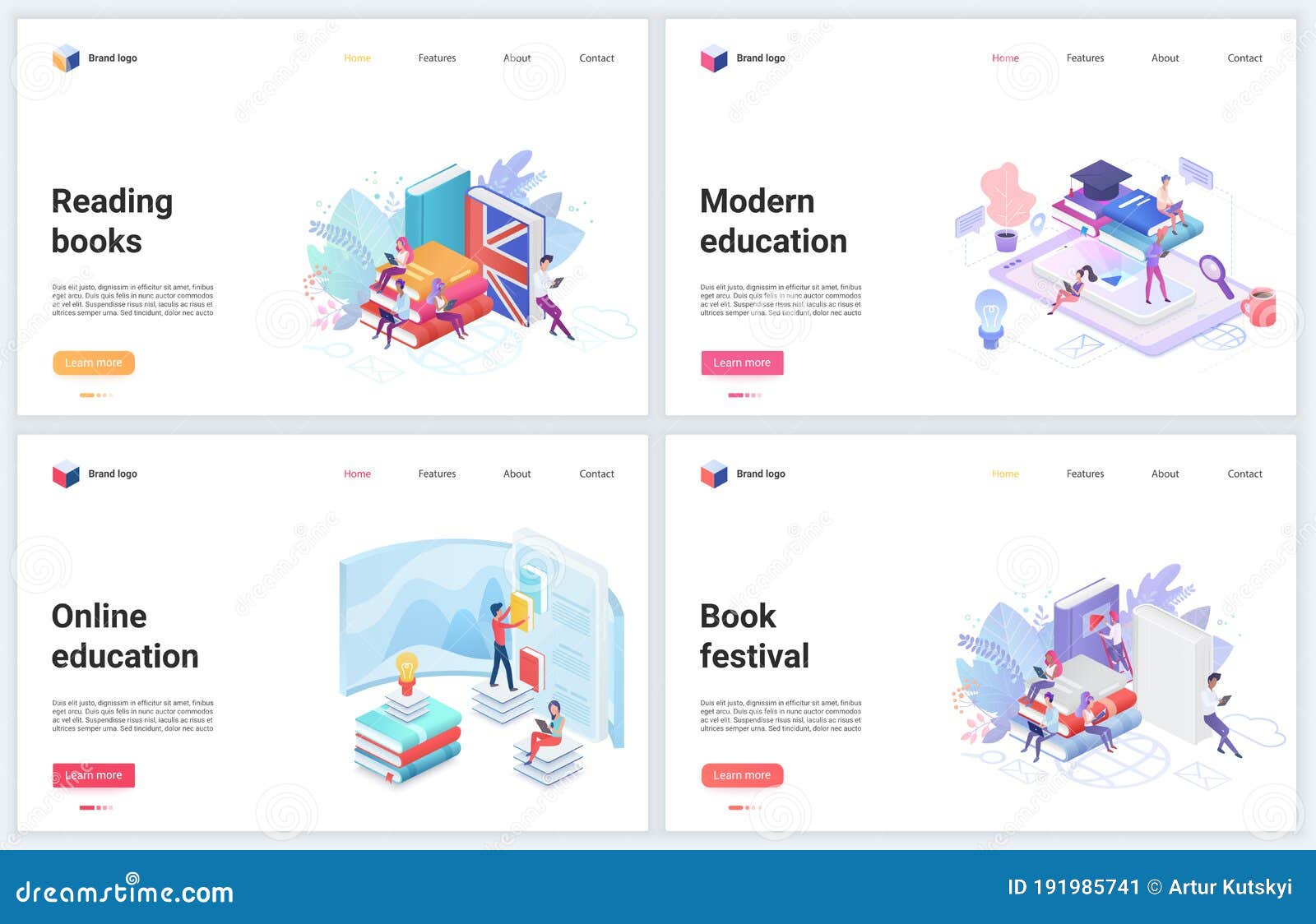 Isometric Reading Book With Family Concept, Vector Illustration ...