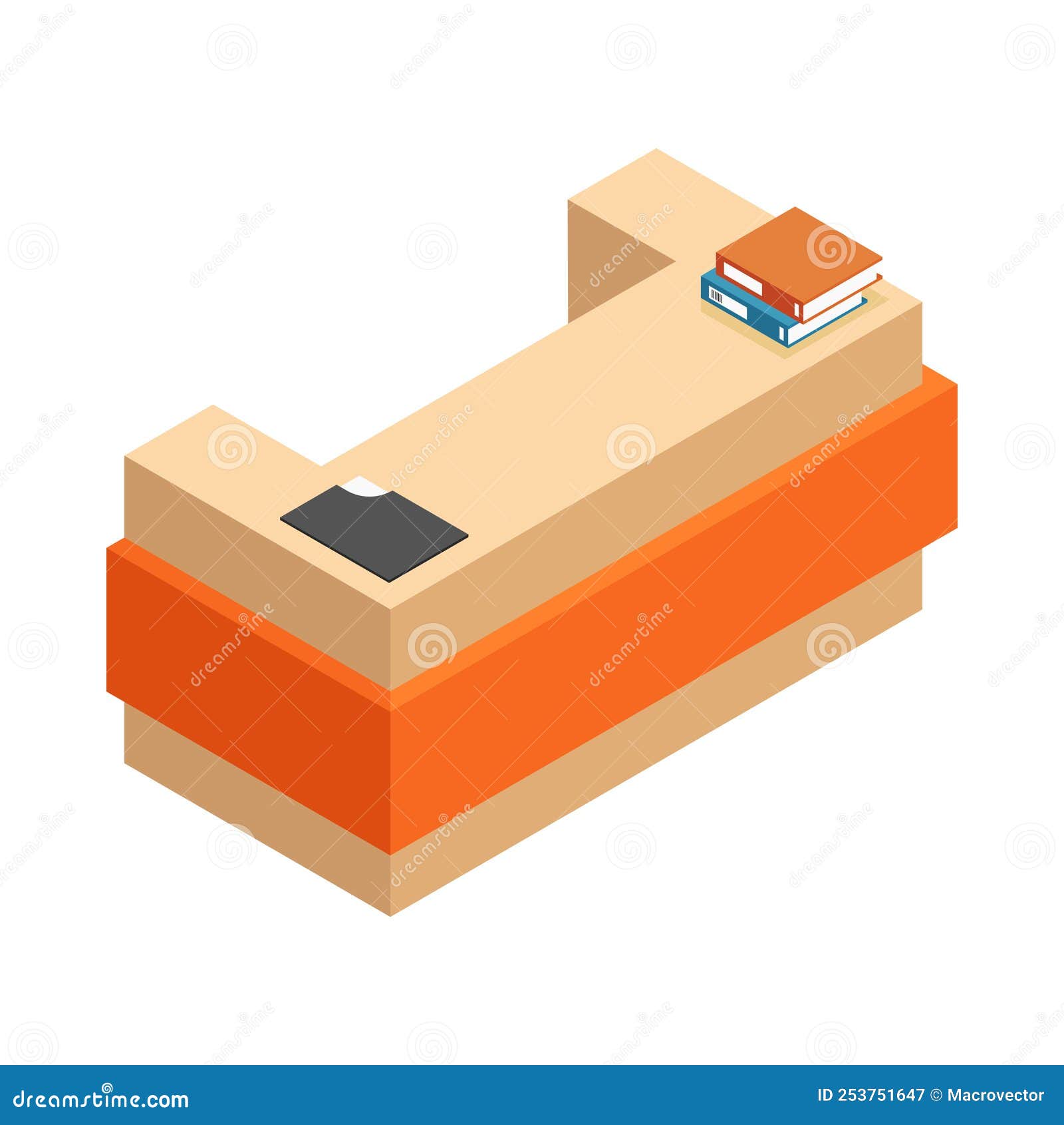 Isometric Reception Room Interior Sofa Desk Table Monitor Screen ...