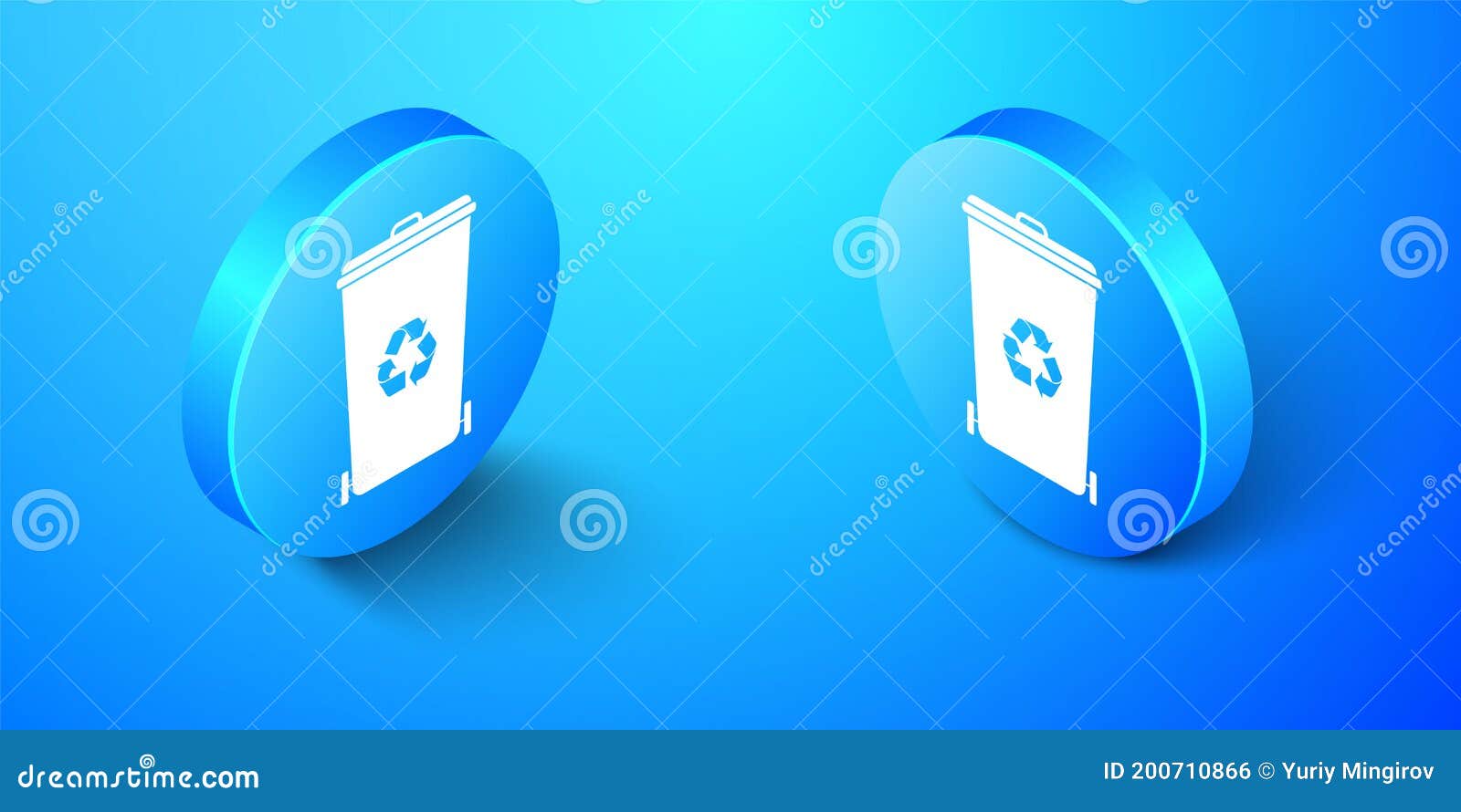 Isometric Recycle Bin With Recycle Symbol Icon Isolated On Blue ...