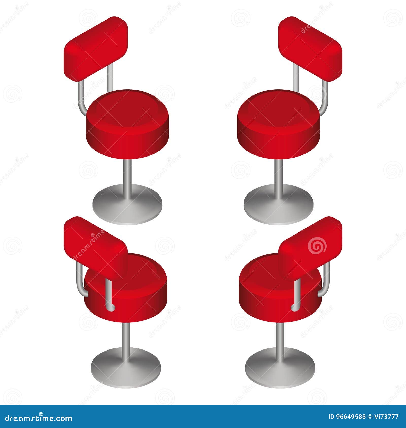Isometric Red Bar Chairs Set. Tall Cafe Chair. Vector Illustration ...