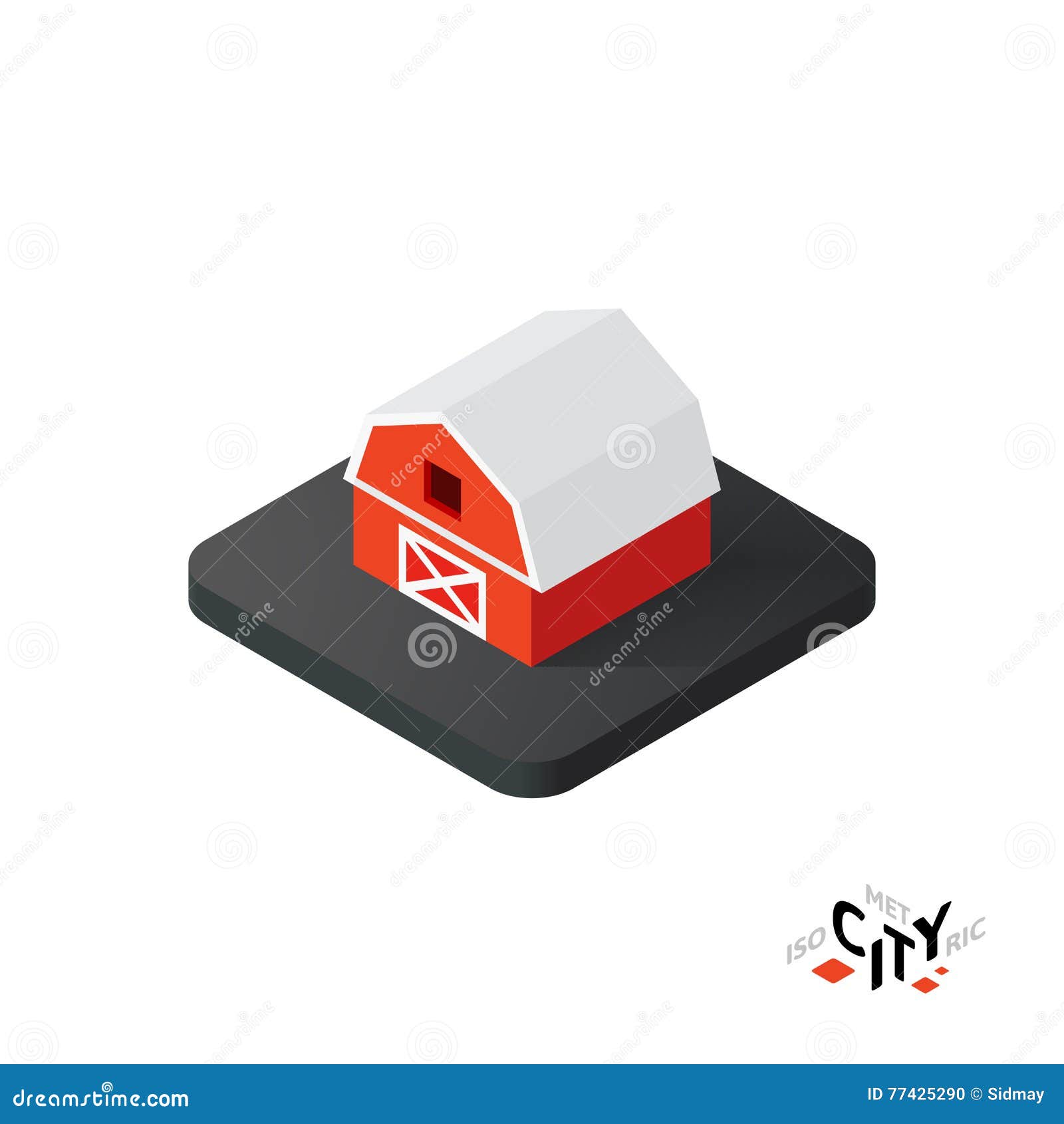 Isometric Red Barn Icon, Building City Infographic Element, Vector ...