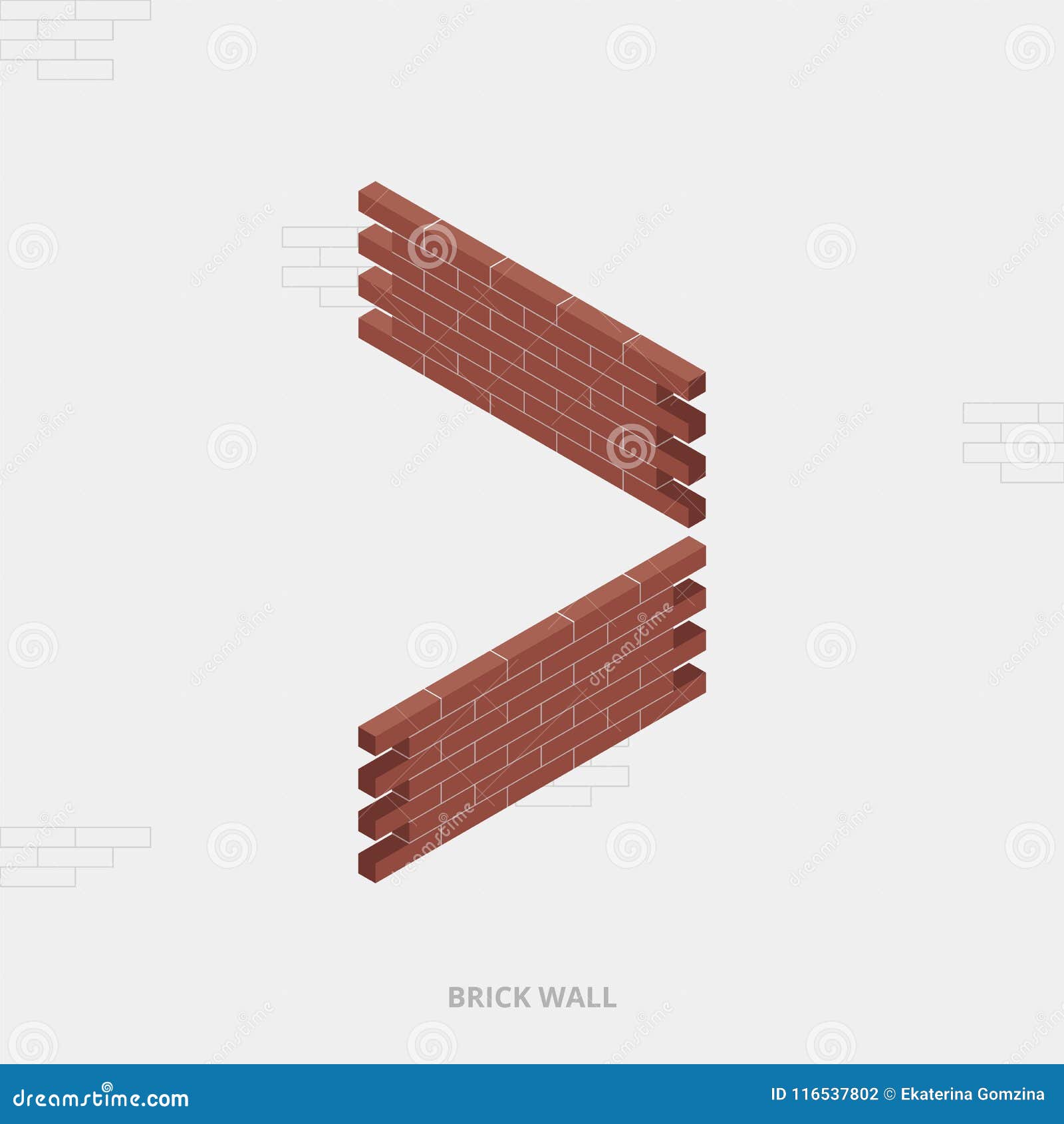 Isometric Red Brick Wall from Different Sides, Vector Illustration, 3D ...