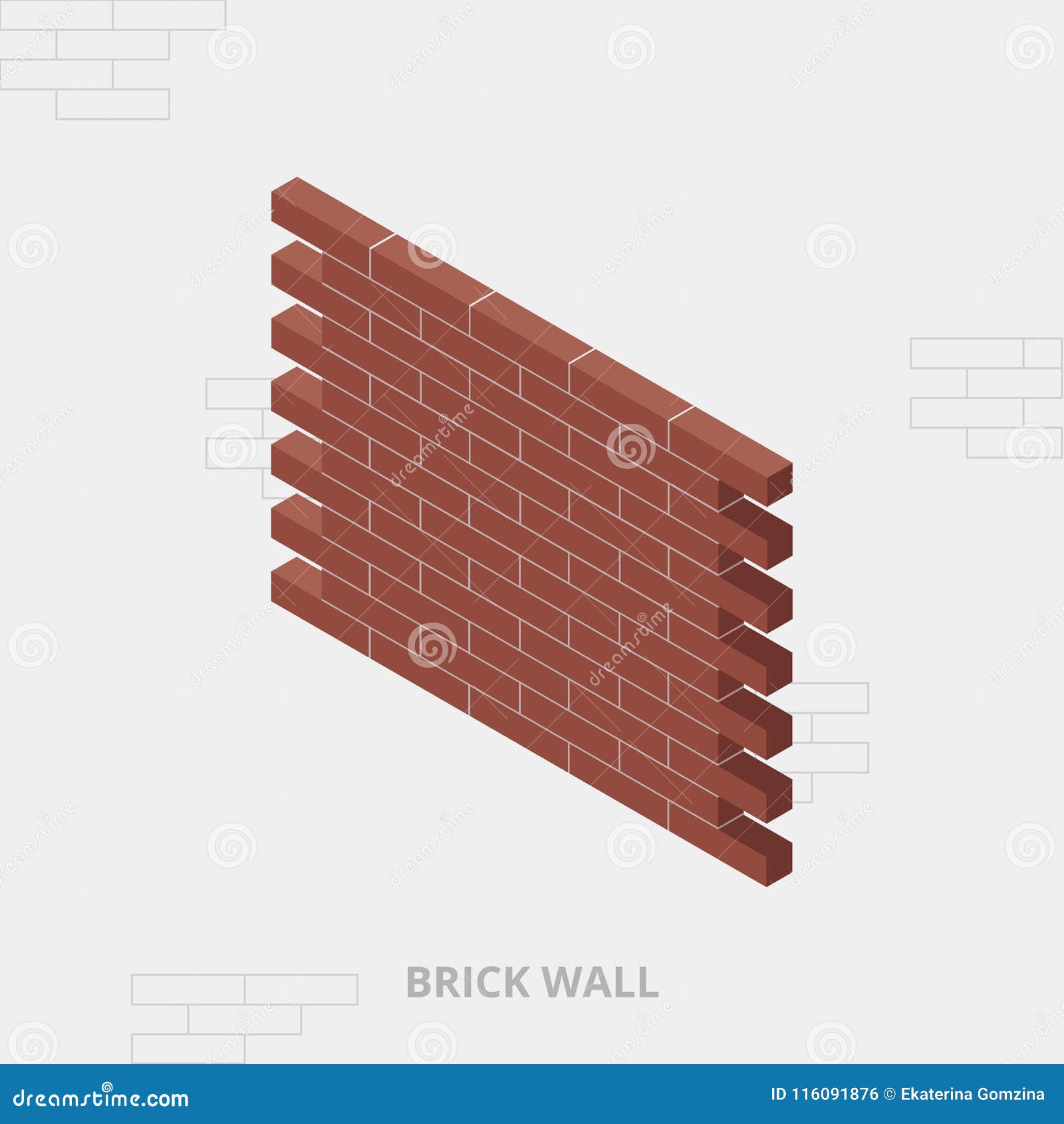 Isometric Red Brick Wall, Vector Illustration, 3D View. Brick Wall ...