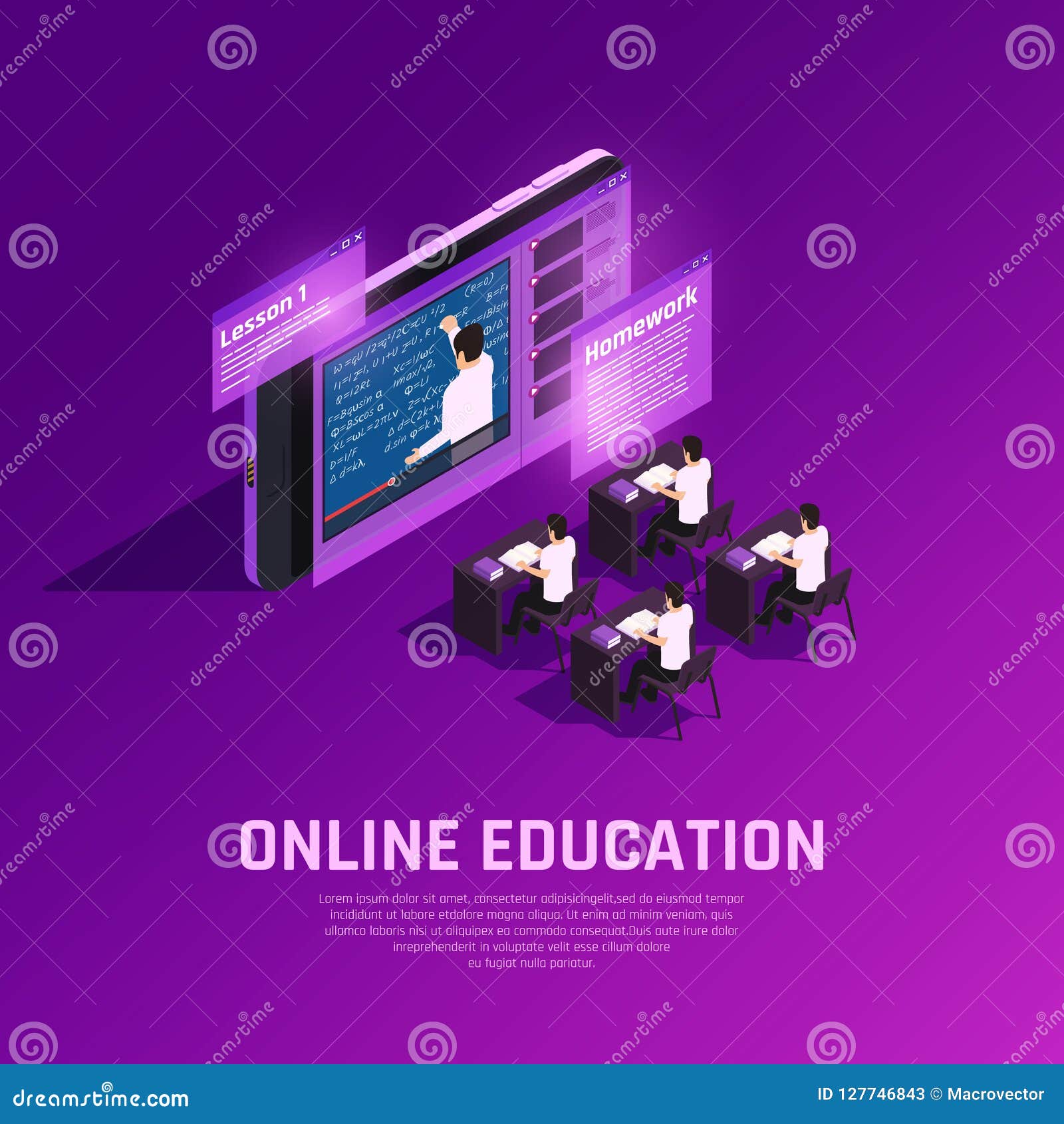 Isometric Remote Classroom Background Stock Vector - Illustration of ...