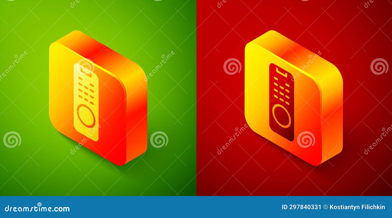 Isometric Remote Control Icon Isolated on Green and Red Background ...
