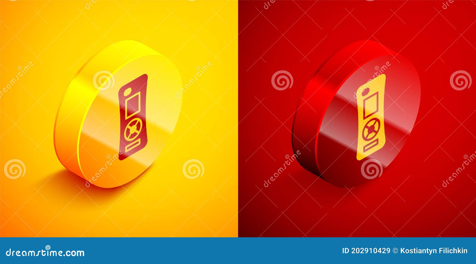 Isometric Remote Control Icon Isolated on Orange and Red Background ...