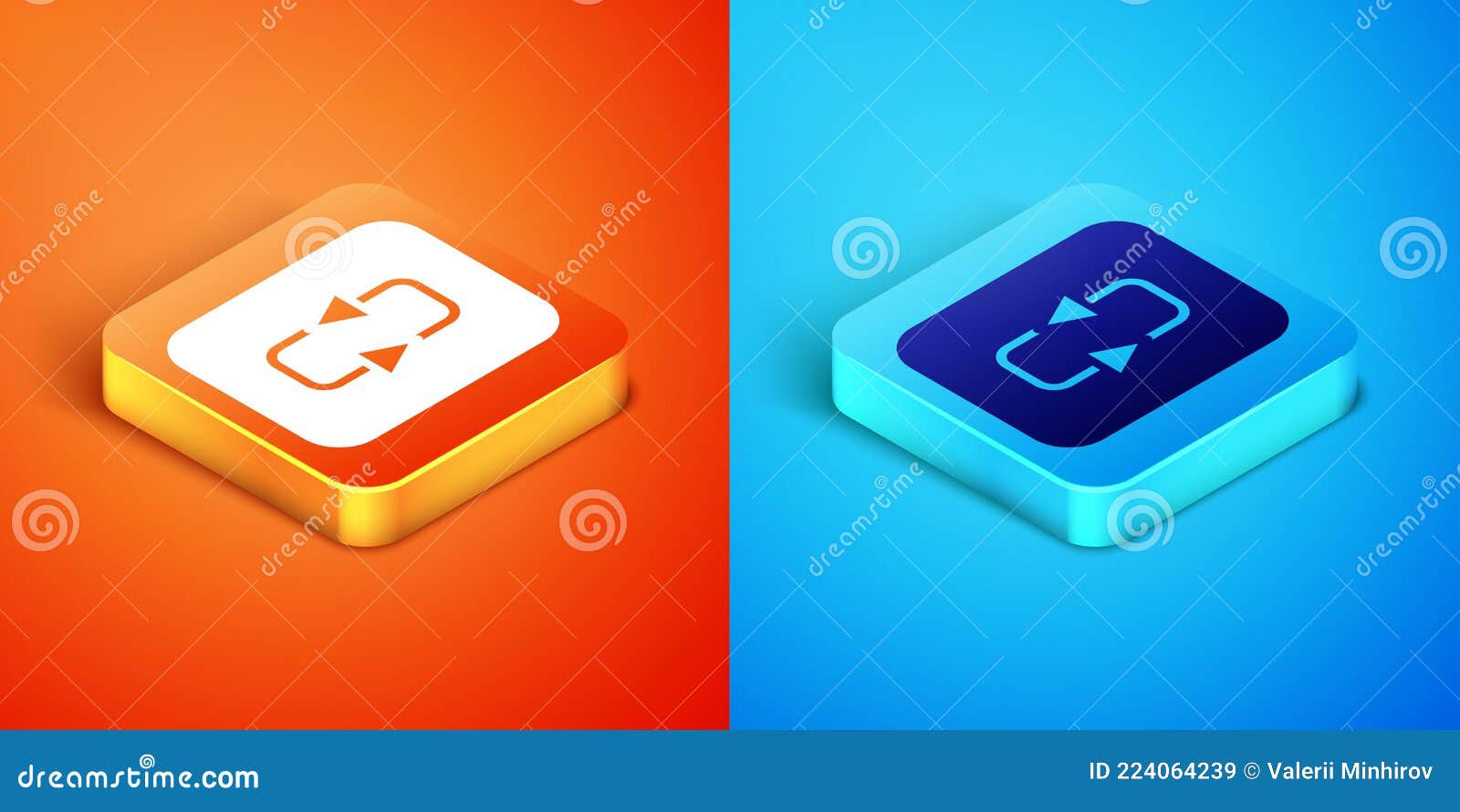 Isometric Repeat Button Icon Isolated on Orange and Blue Background ...