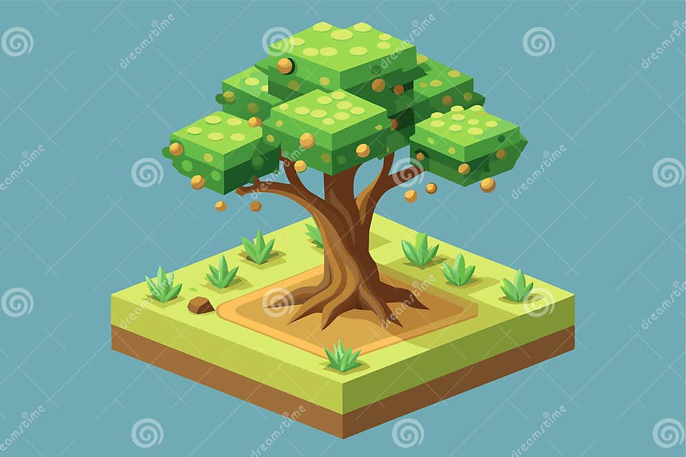 This Isometric Representation Features an Olive Tree Surrounded by ...