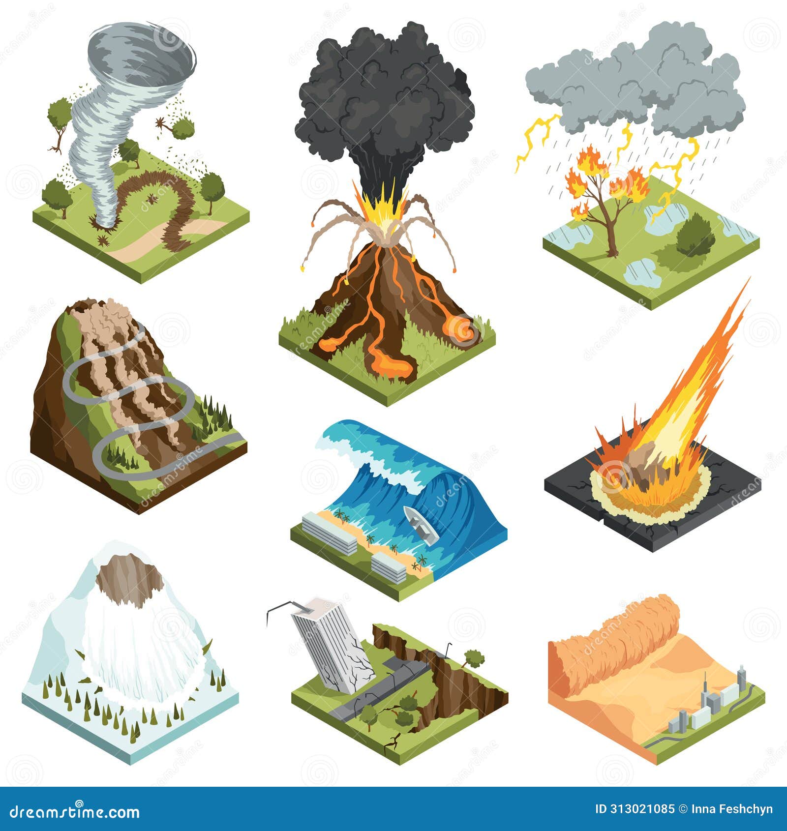 Isometric Representation of Natural Disaster Vector Illustration Set ...