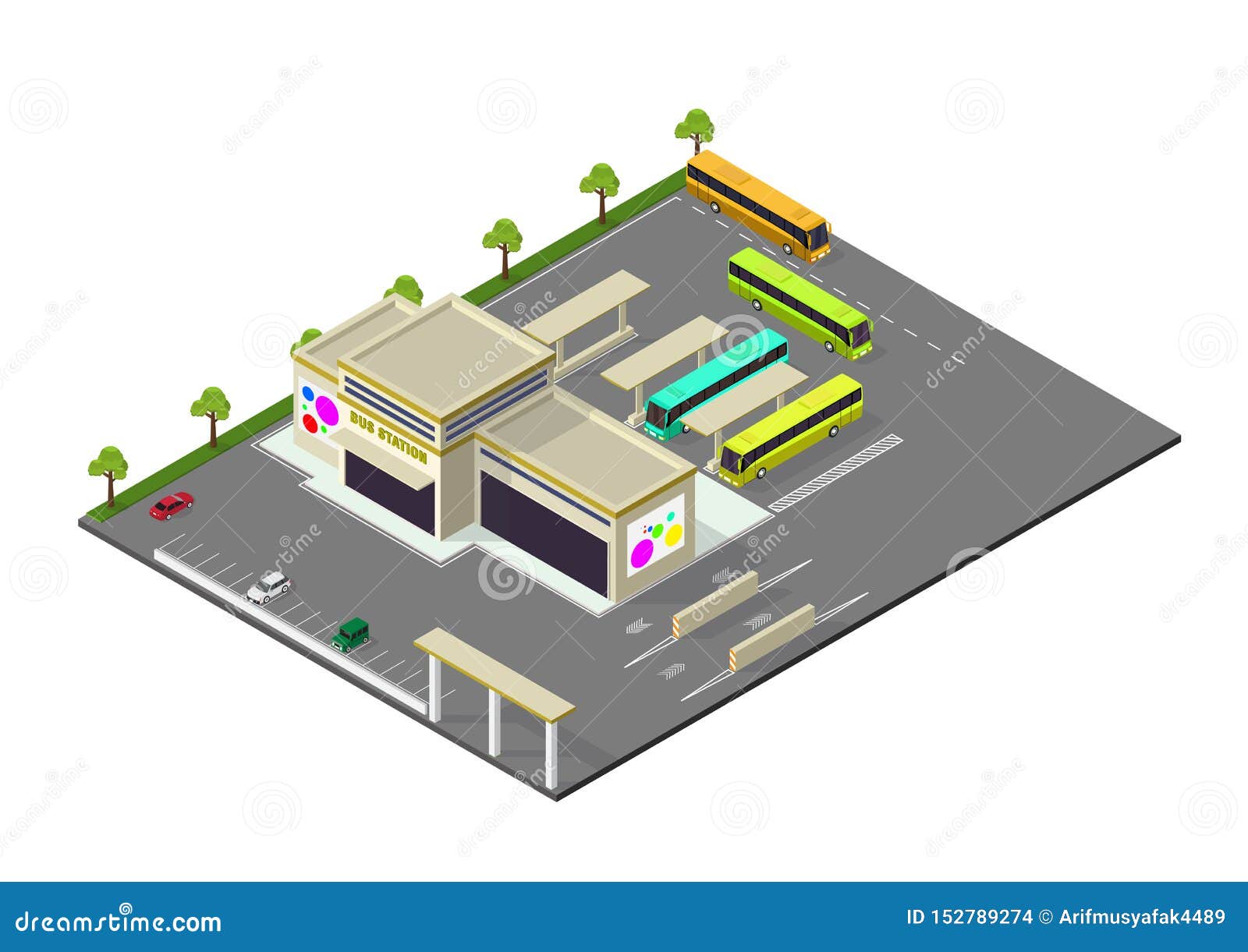 Isometric Representing Bus Station Stock Vector - Illustration of block ...