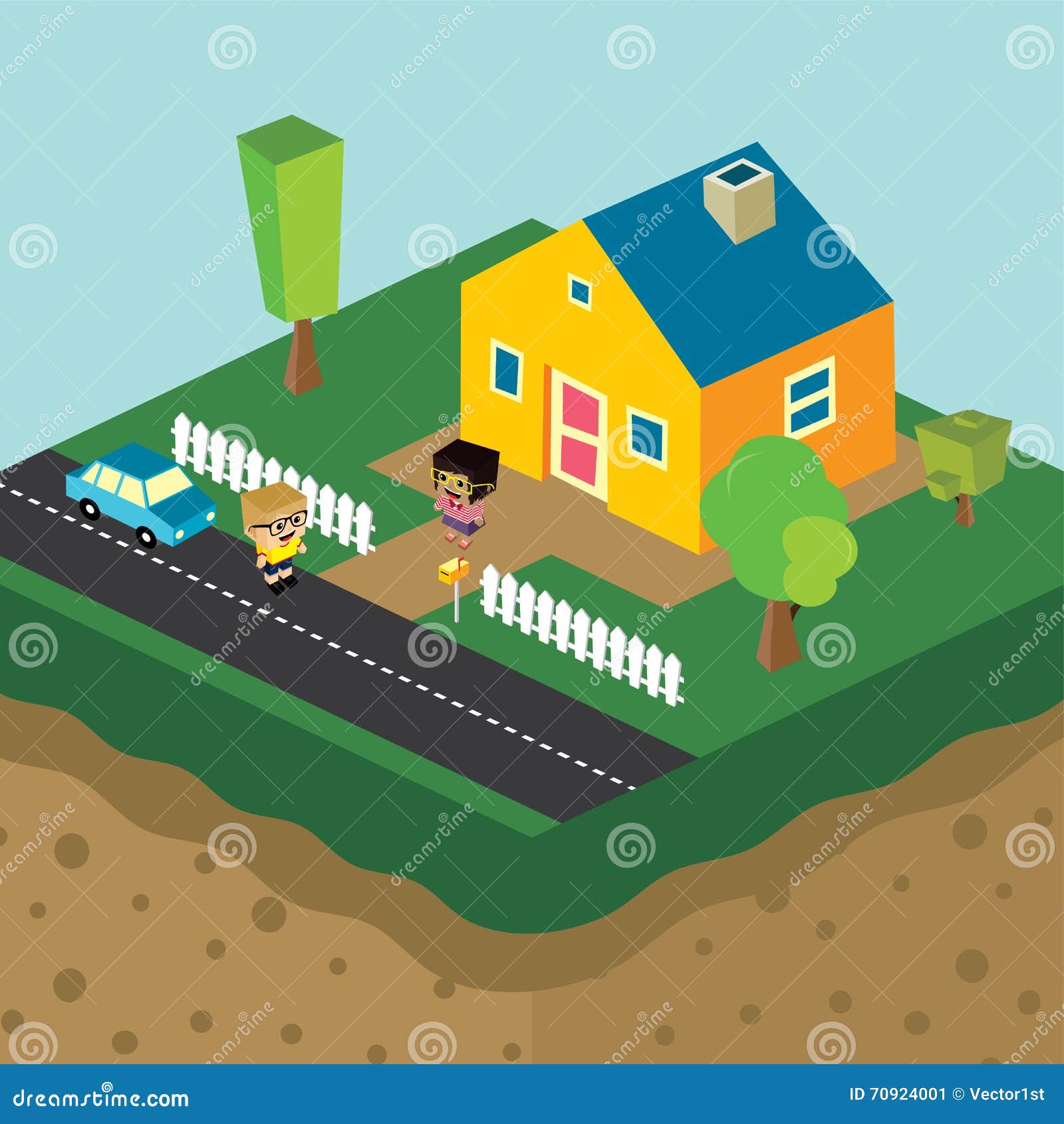Isometric Residential View Cartoon Theme Stock Vector - Illustration of ...