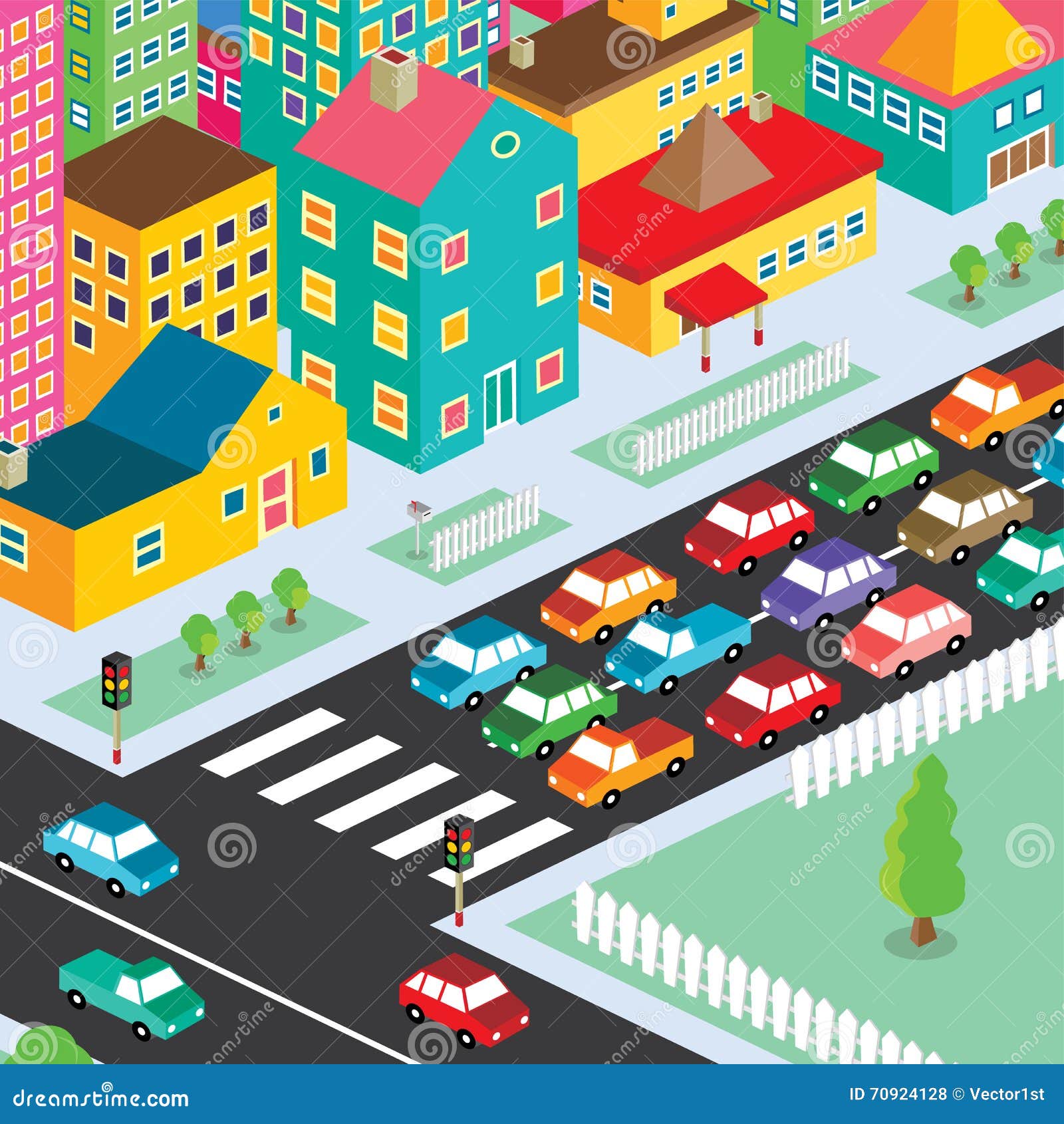 Isometric Residential View Cartoon Theme Stock Vector - Illustration of ...