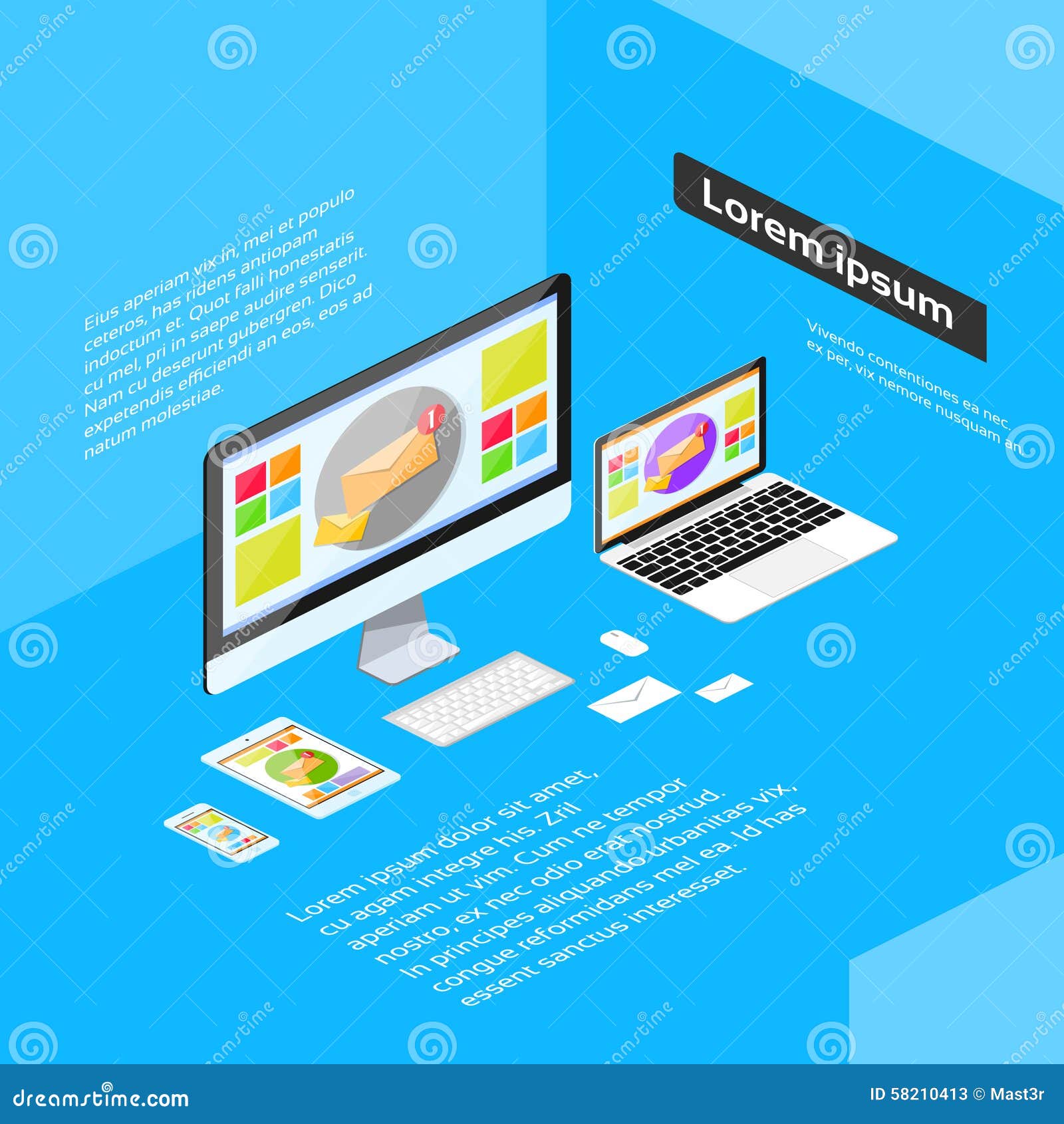Isometric Responsive Design Laptop Phone Tablet Stock Vector ...
