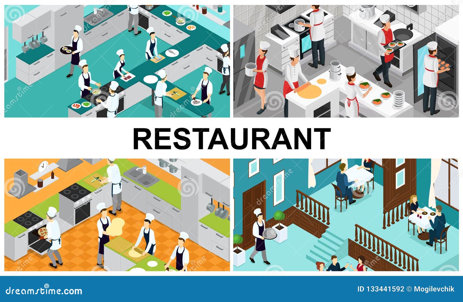 Isometric Restaurant Cooking Composition Stock Vector - Illustration of ...