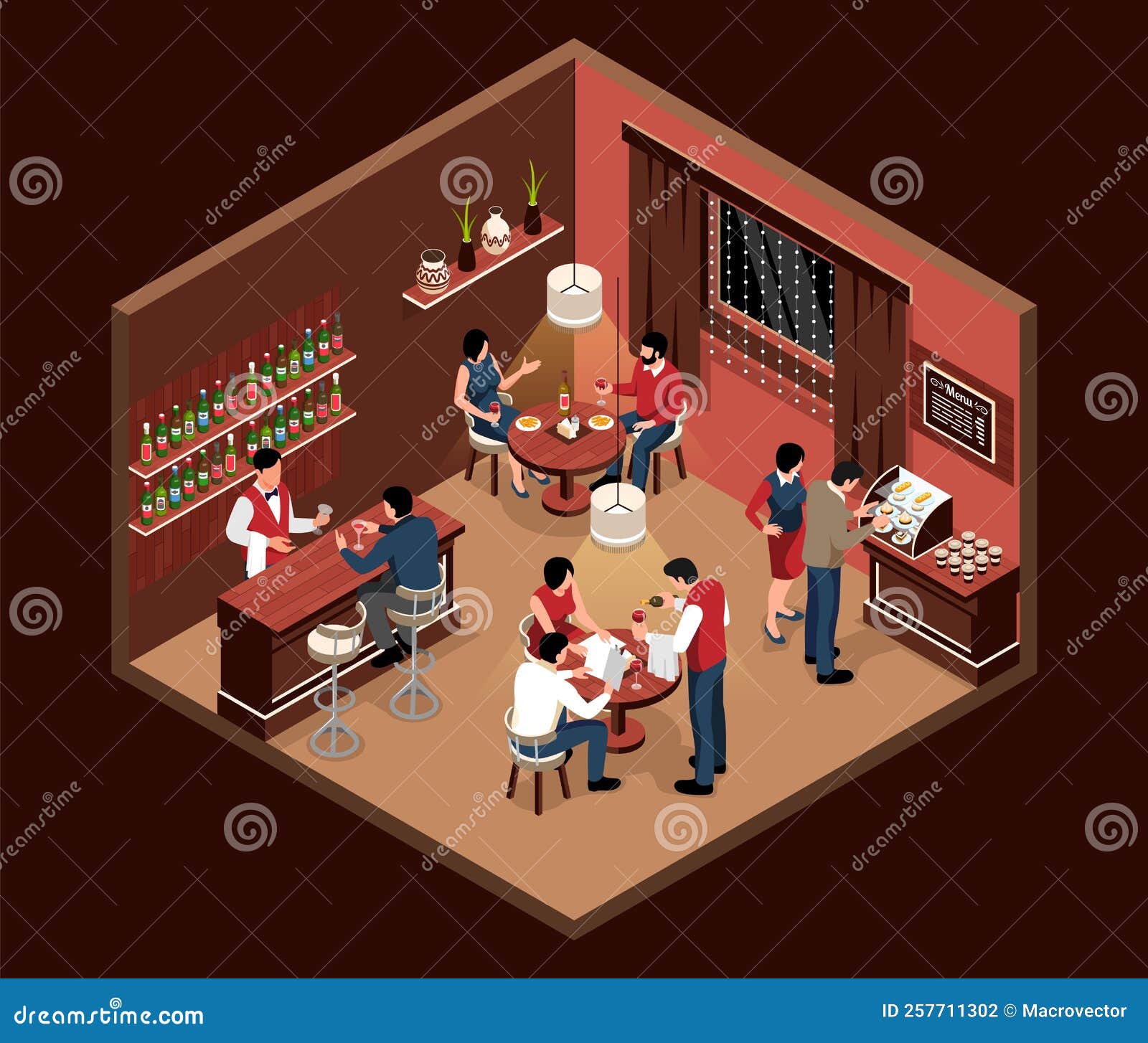 Isometric Restaurant Interior Stock Illustration - Illustration of ...