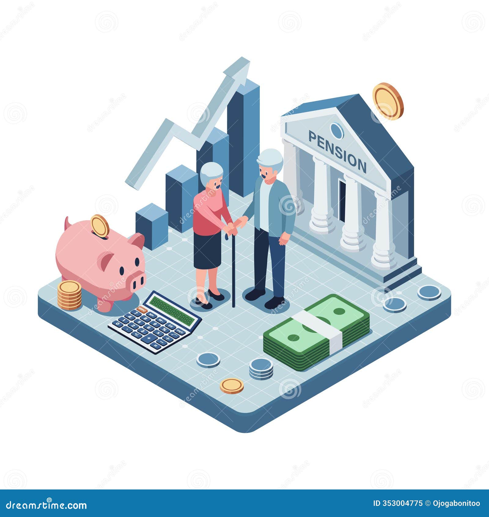 Isometric Retired Elderly Couple with Pension System Stock Illustration ...