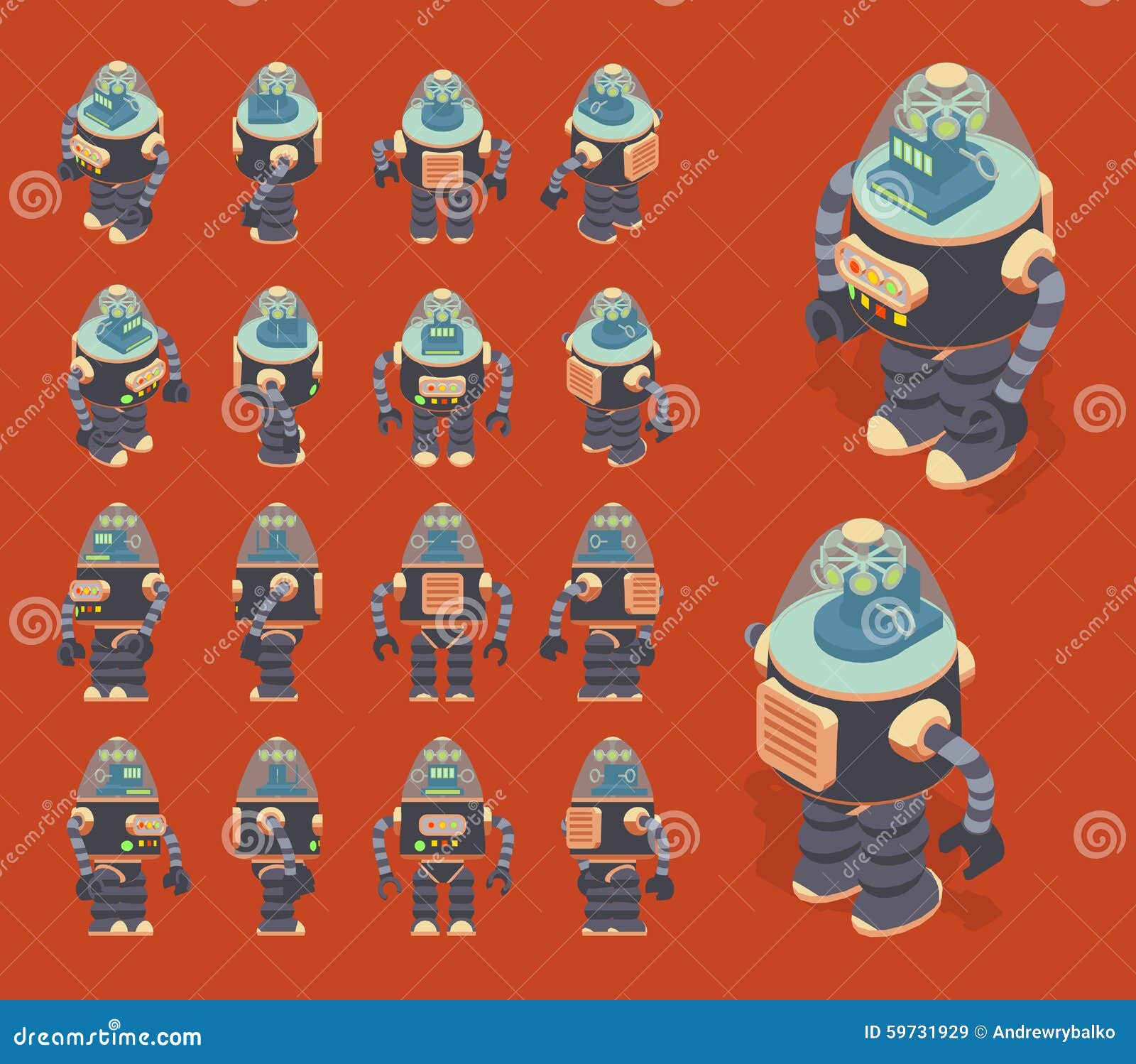 Isometric Retro Robot Vector Illustration | CartoonDealer.com #50557752