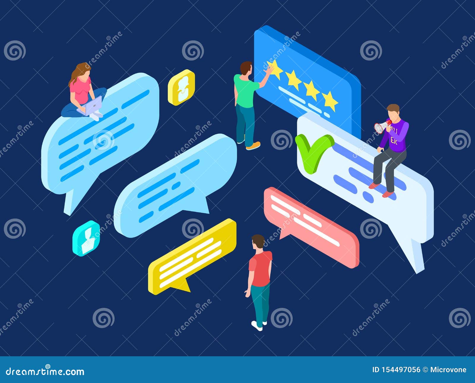 Isometric Review Vector. Feedback Concept with People and Speech ...