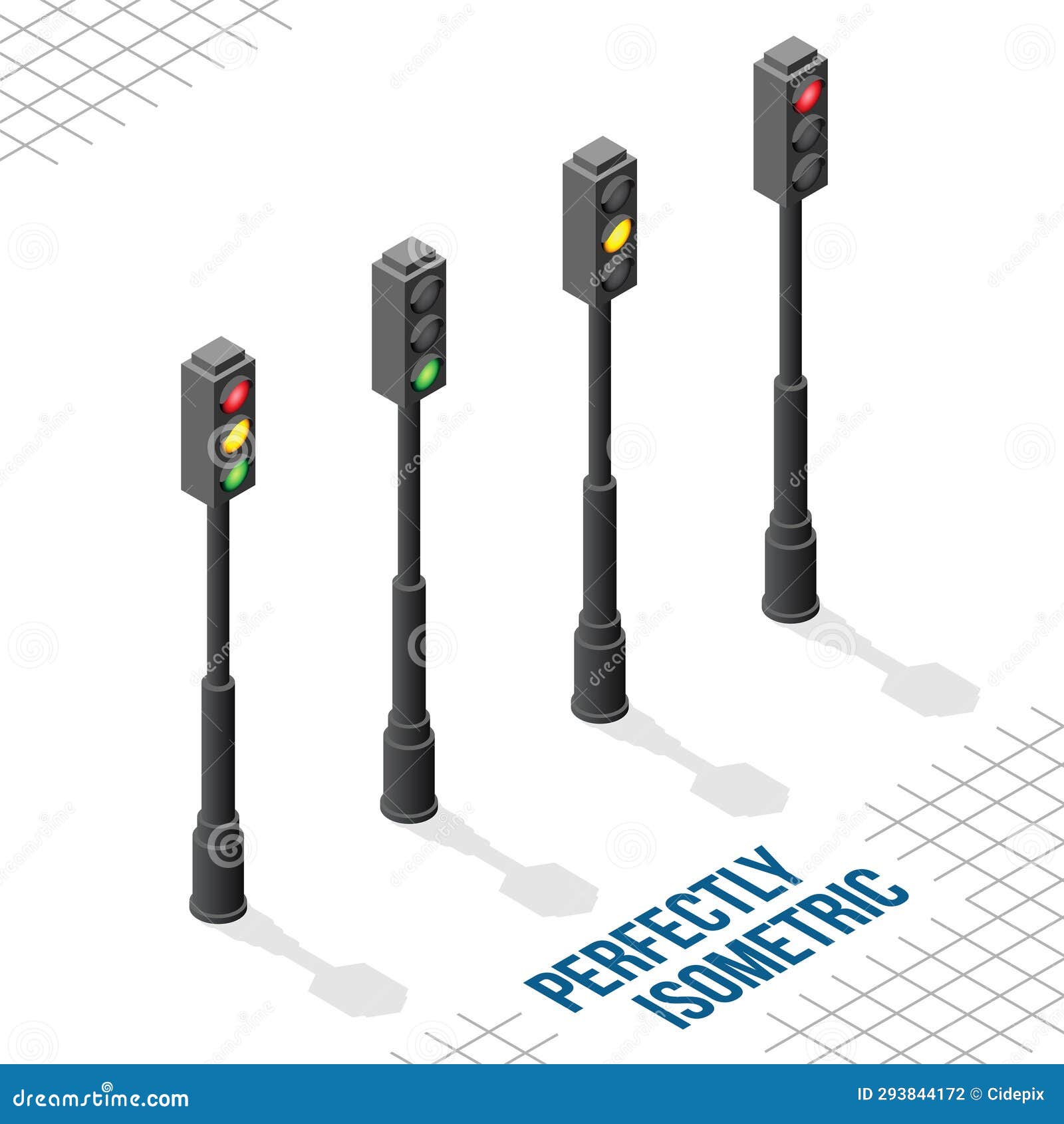 Isometric 4 Right Facing Traffic Light Posts Stock Vector ...