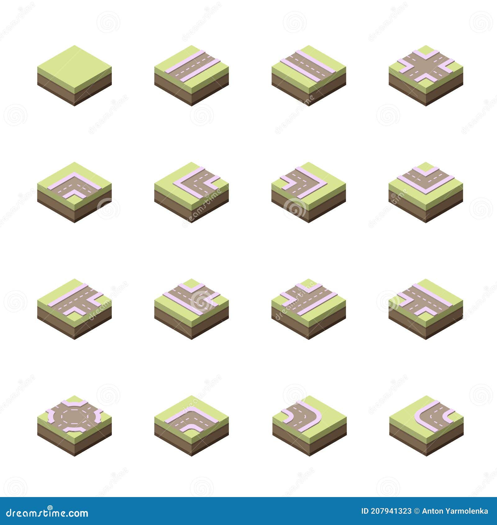 Isometric Road Elements. Set of Roads. Vector Illustration. Road Tiles ...