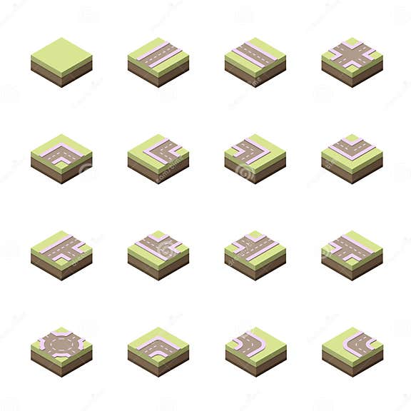 Isometric Road Elements. Set of Roads. Vector Illustration. Road Tiles Stock Vector ...