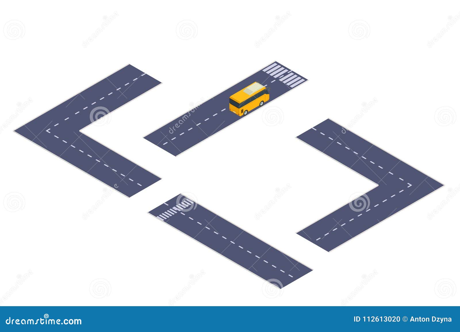 Isometric Road Highway Designer with Bus Stock Vector - Illustration of ...
