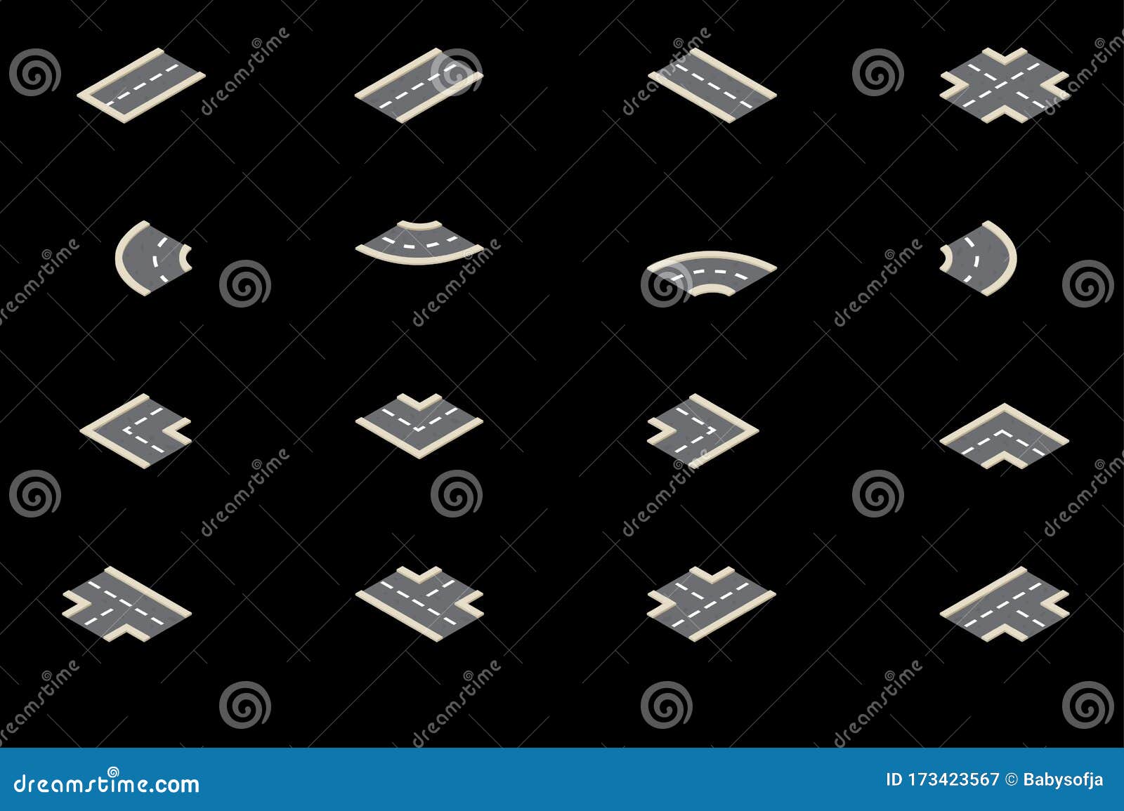 Isometric Road and Intersection Elements To Create a Path. Stock Vector ...