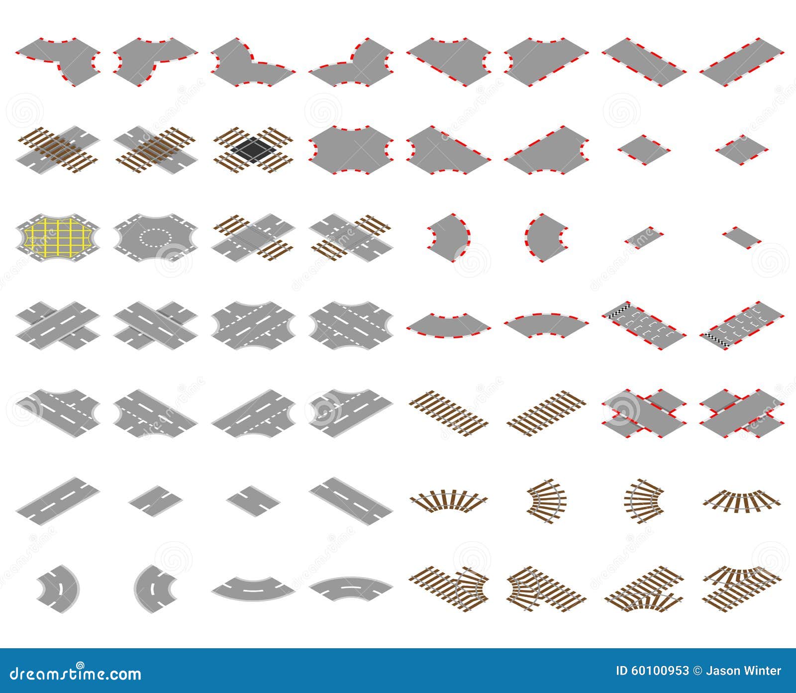 Isometric Road Or Highway. Straight, Curved And Crossing City Street ...