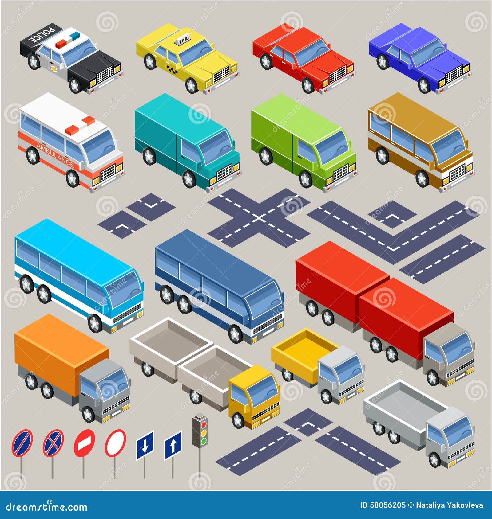 Isometric road set. stock vector. Illustration of transport - 58056205