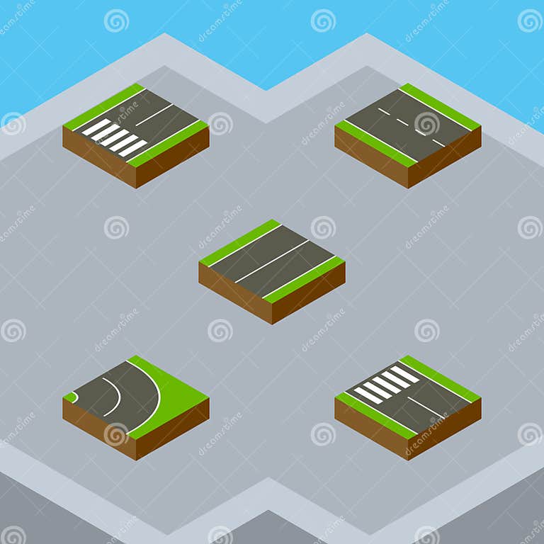 Isometric Road Set of Single-Lane, Asphalt, Plane and Other Vector ...