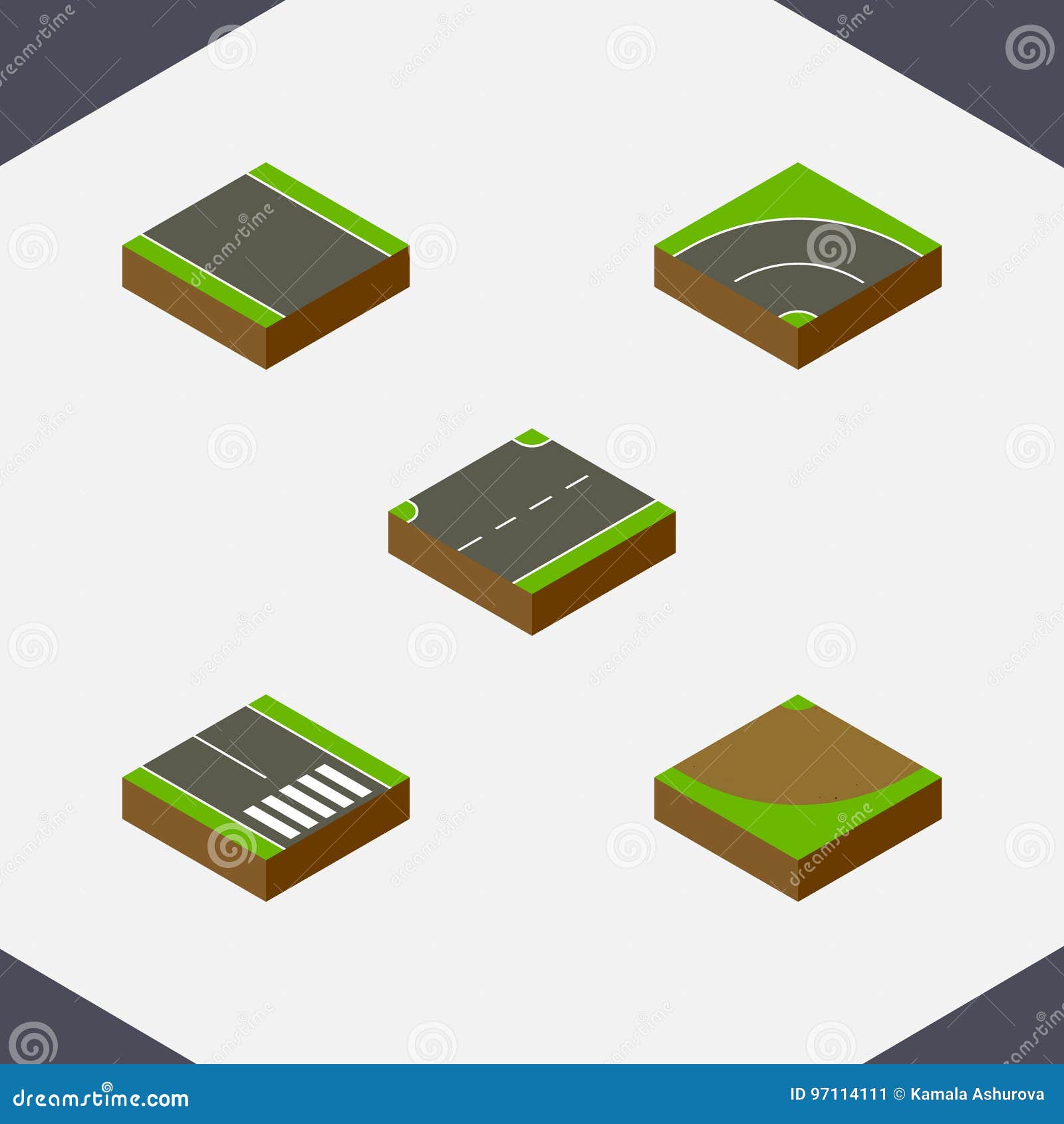 Isometric Road Set Of Without Strip, Bitumen, Turn And Other Vector ...